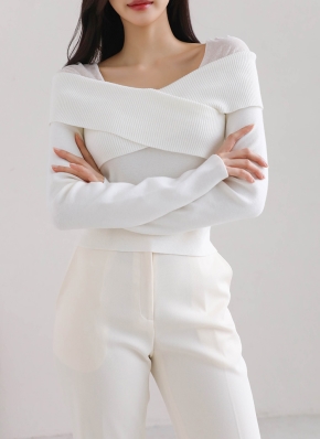 シアーショルダーツイストリブニット | レディースファッション通販 - DHOLIC