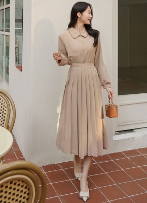 ラウンドカラープリーツワンピース | レディースファッション通販 - DHOLIC