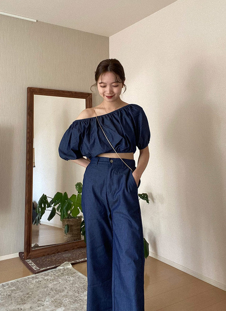 2WAYコットンデニムブラウス&パンツSET | レディースファッション通販 - DHOLIC