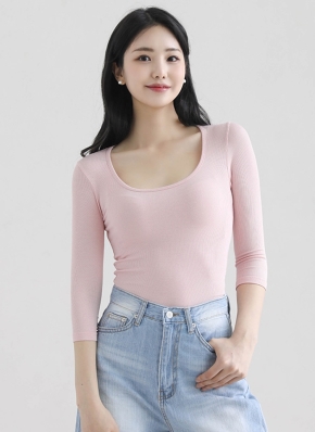 Uネック7分袖Tシャツ | レディースファッション通販 - DHOLIC