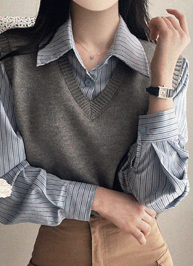 2TYPEシャツレイヤードVネックニットベスト | レディースファッション通販 - DHOLIC